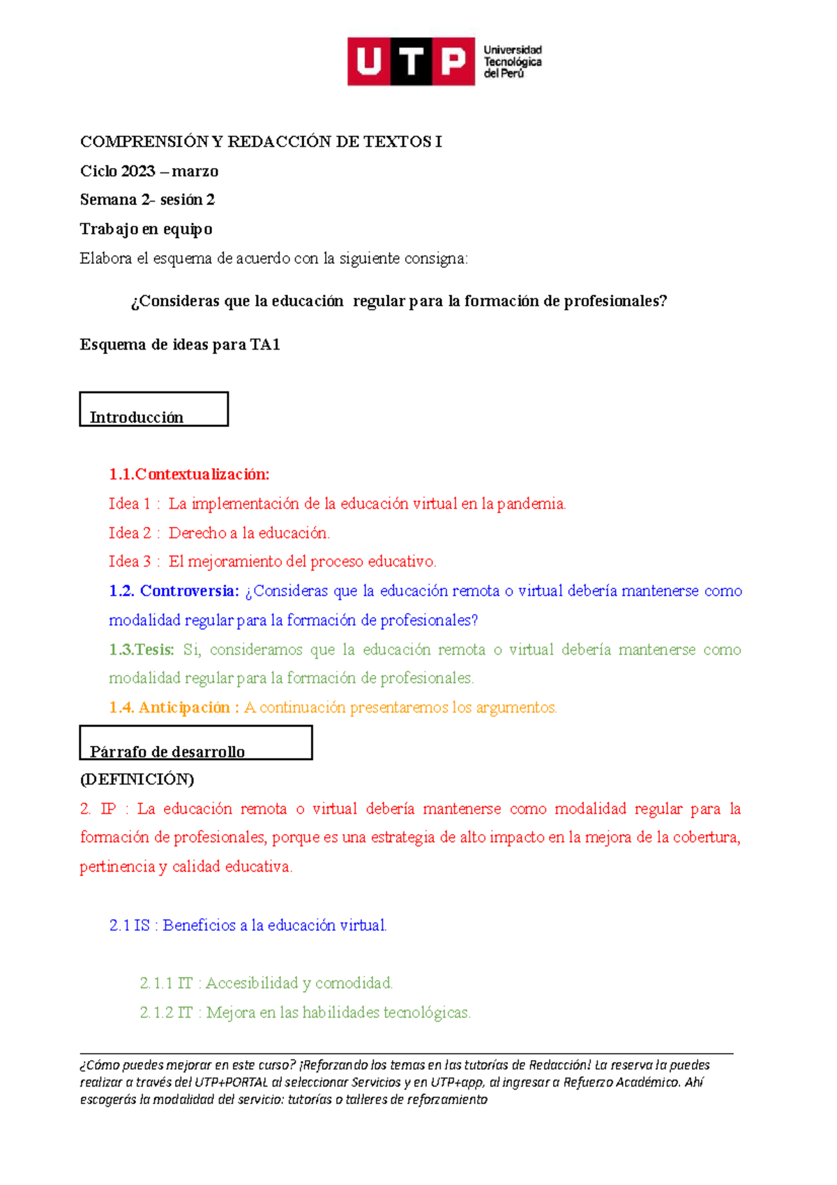 S02.s2-Esquema para TA1 (material) 2023 marzo (3) - COMPRENSIÓN Y REDACCIÓN DE TEXTOS I Ciclo ...