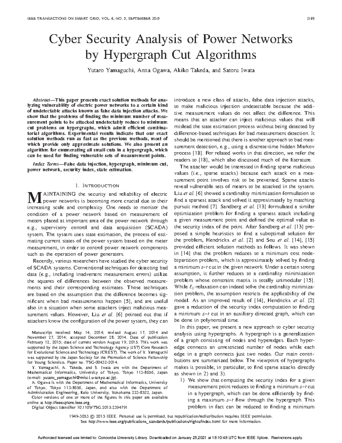 Cyber Security Analysis of Power Networks by Hypergraph Cut Algorithms - IEEE TRANSACTIONS ON ...