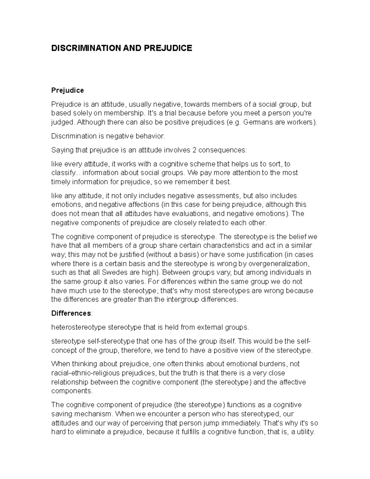 Discrimination and prejudice - DISCRIMINATION AND PREJUDICE Prejudice ...