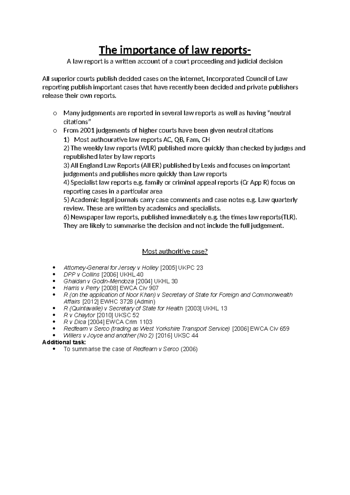 The importance of law reports - o Many judgements are reported in ...