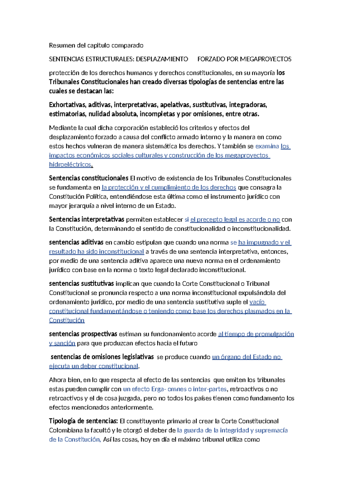 Resumen desplazamiento forzado - Resumen del capitulo comparado SENTENCIAS ESTRUCTURALES: - Studocu