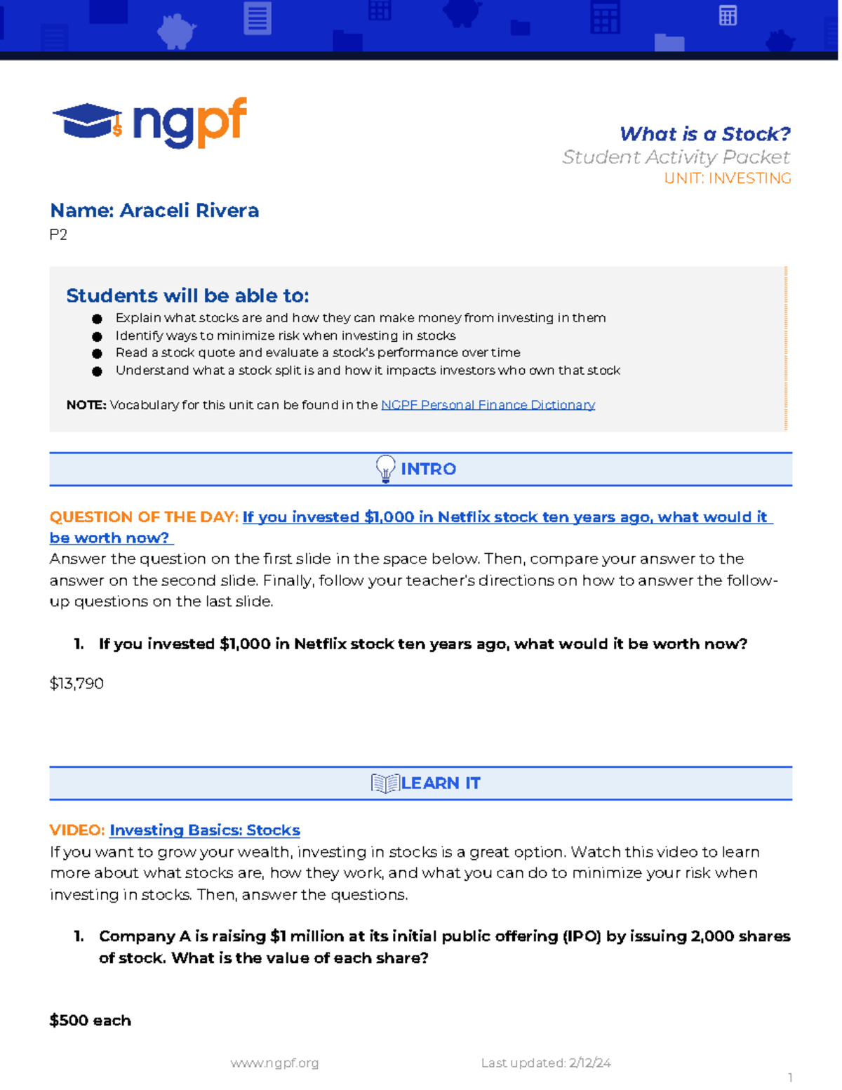 What+is+a+Stock +Student+Activity+Packet copy - What is a Stock ...