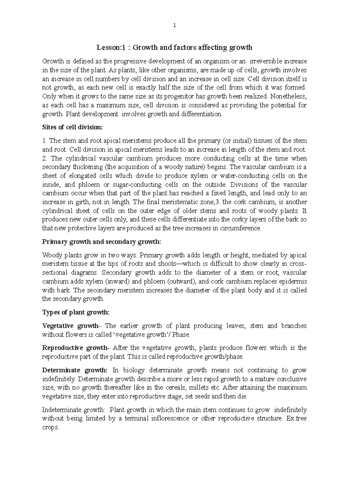 Lesson -1- notes - Lesson:1 : Growth and factors affecting growth ...