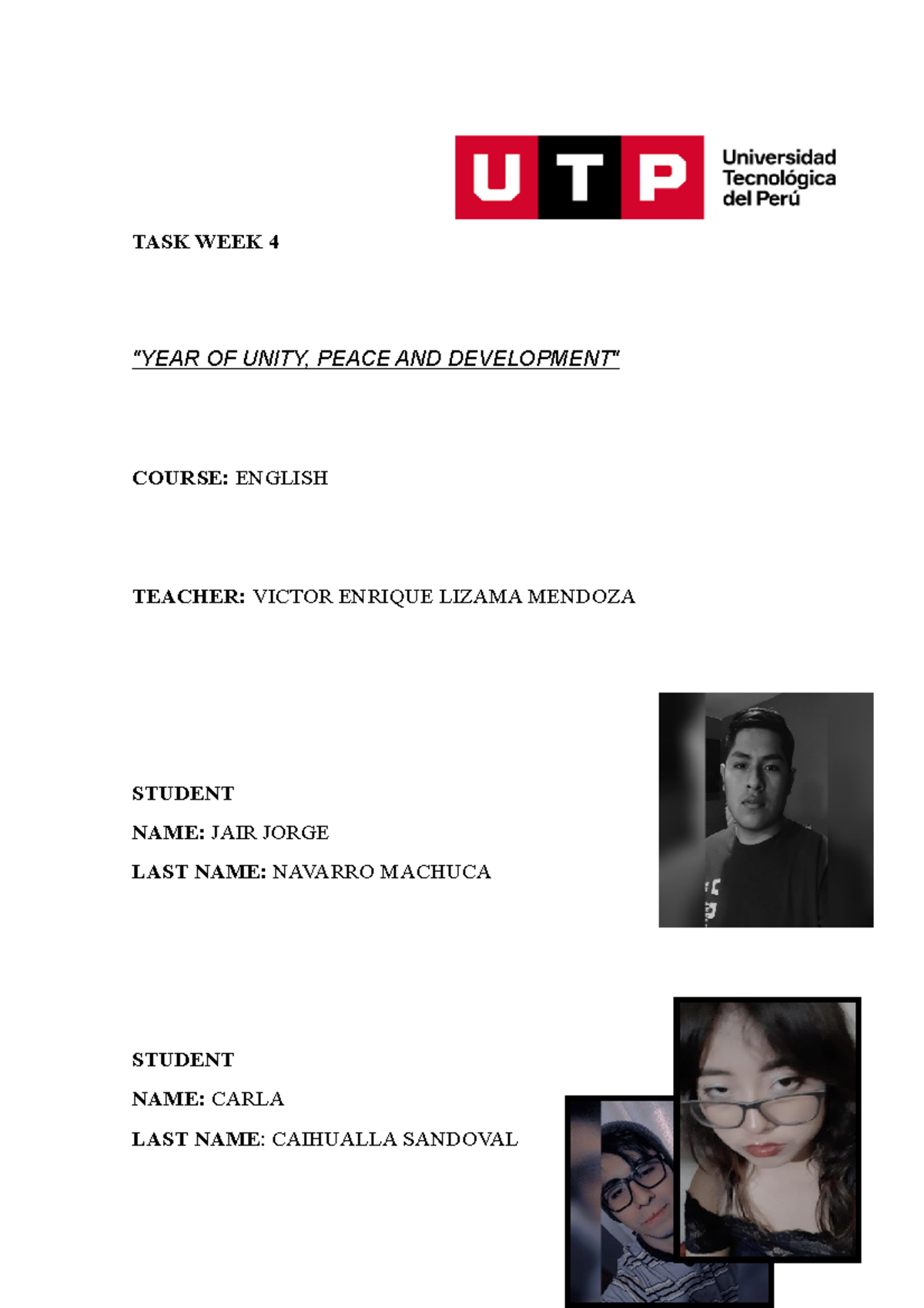 TASK WEEK 4 - TAREA INGLÉS - Ingles IV - TASK WEEK 4 "YEAR OF UNITY ...