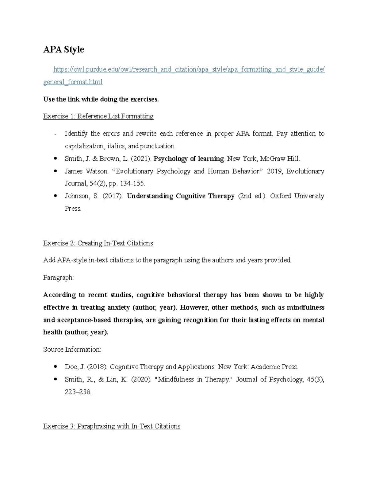 APA style Exercise - APA Style - Studocu