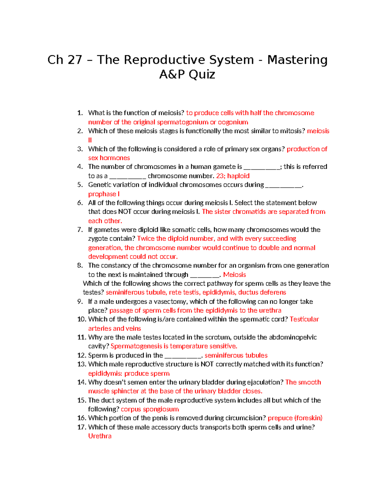A&P Mastering Quiz Ch 27 - Ch 27 – The Reproductive System - Mastering ...