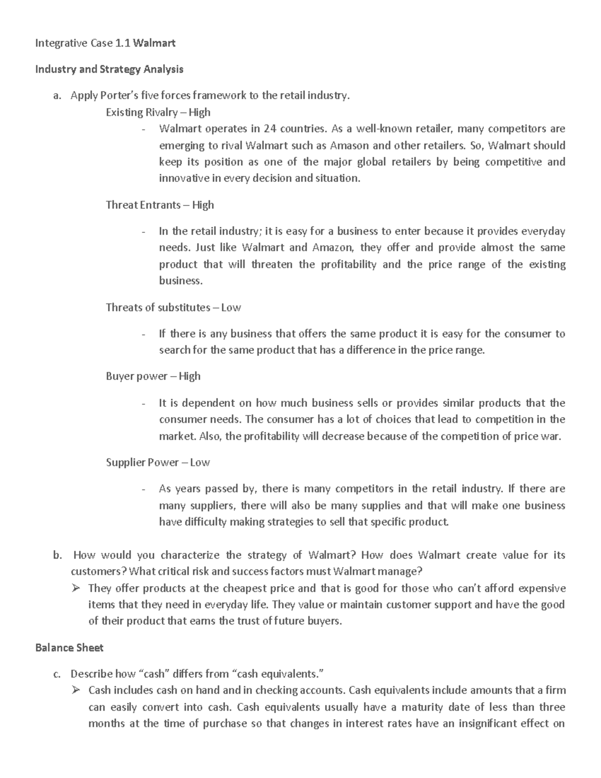 Case Study Walmart - Integrative Case 1 Walmart Industry and Strategy ...
