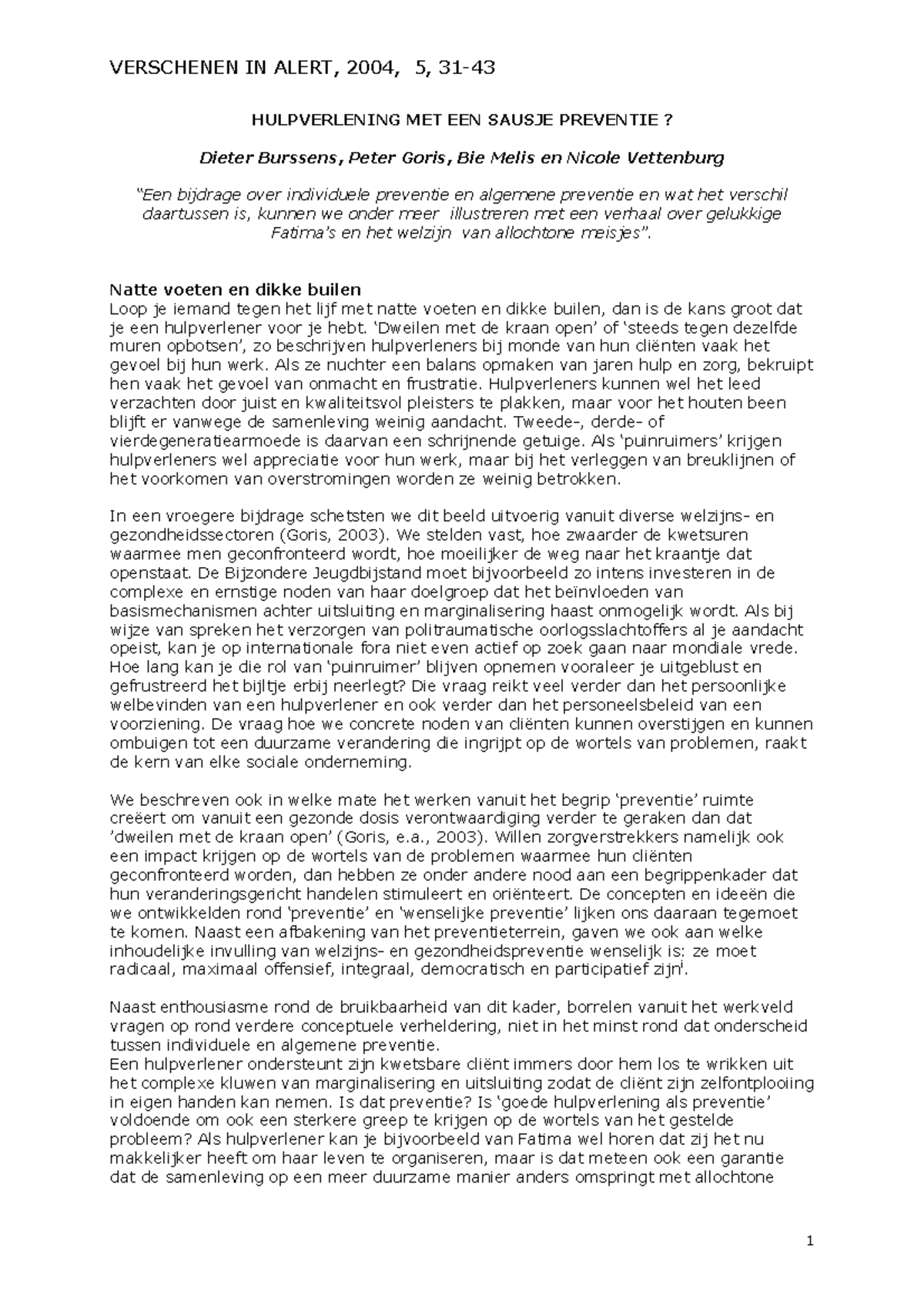 Individuele en algemene preventie-1-1 - HULPVERLENING MET EEN SAUSJE ...