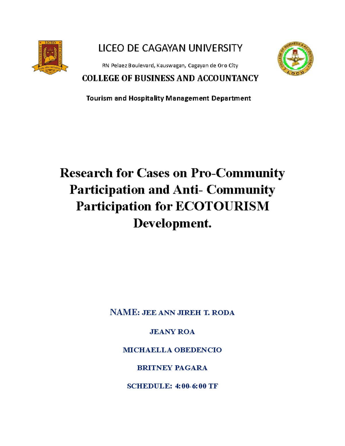 Case-Study - Study of sustainable tourism - LICEO DE CAGAYAN UNIVERSITY ...