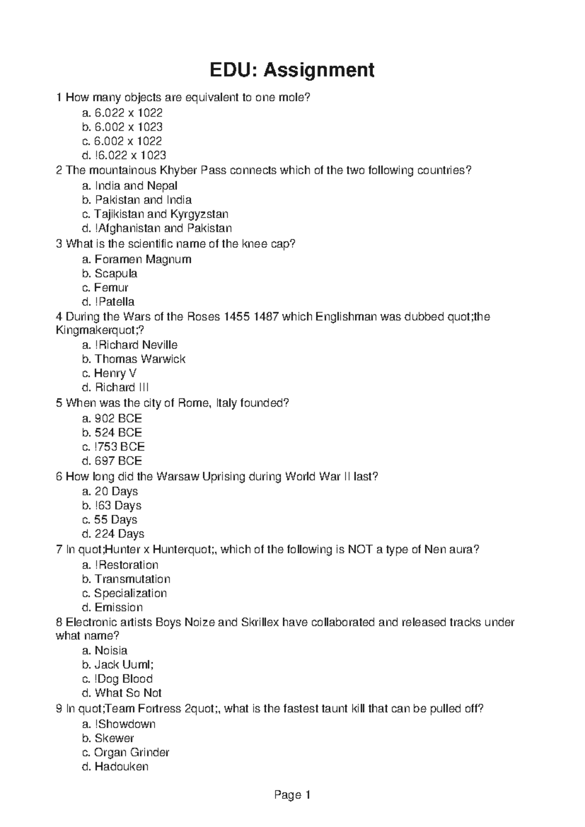 EDU141 Extra Credit 2 - EDU: Assignment 1 How many objects are equivalent to one mole? a. 6 x ...