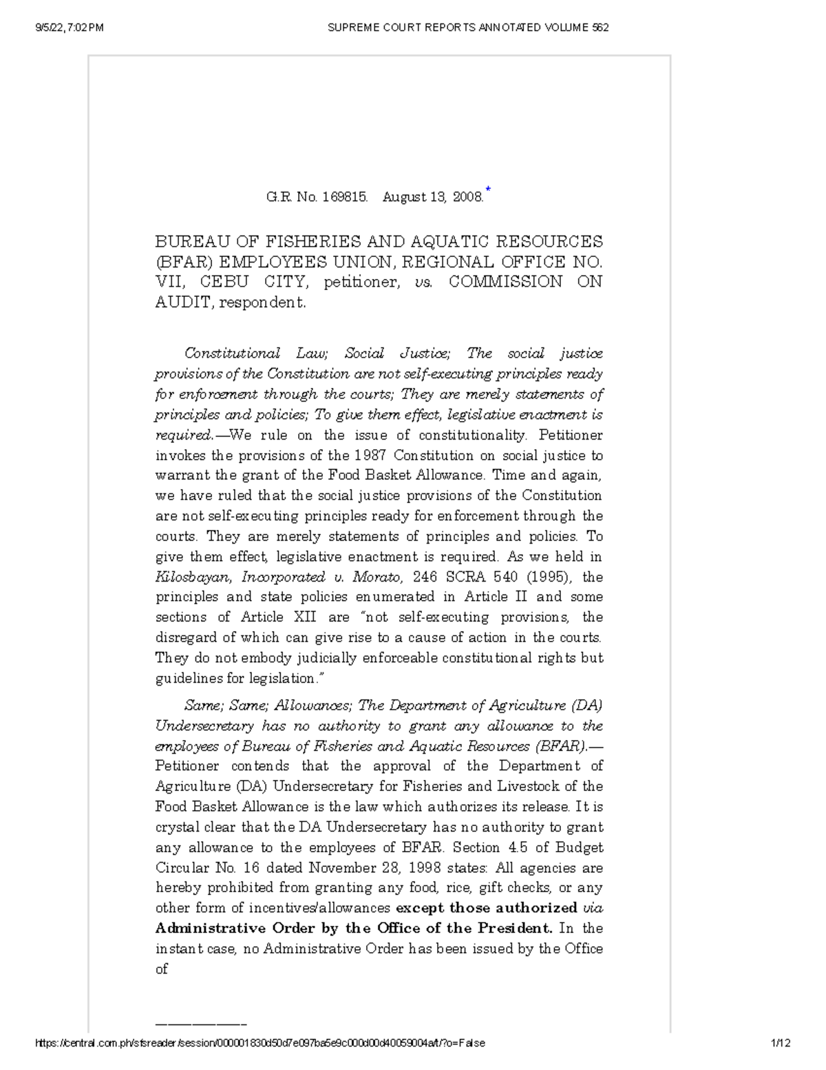 BFAR Employees Union v. COA G.R - G. No. 169815. August 13, 2008 ...