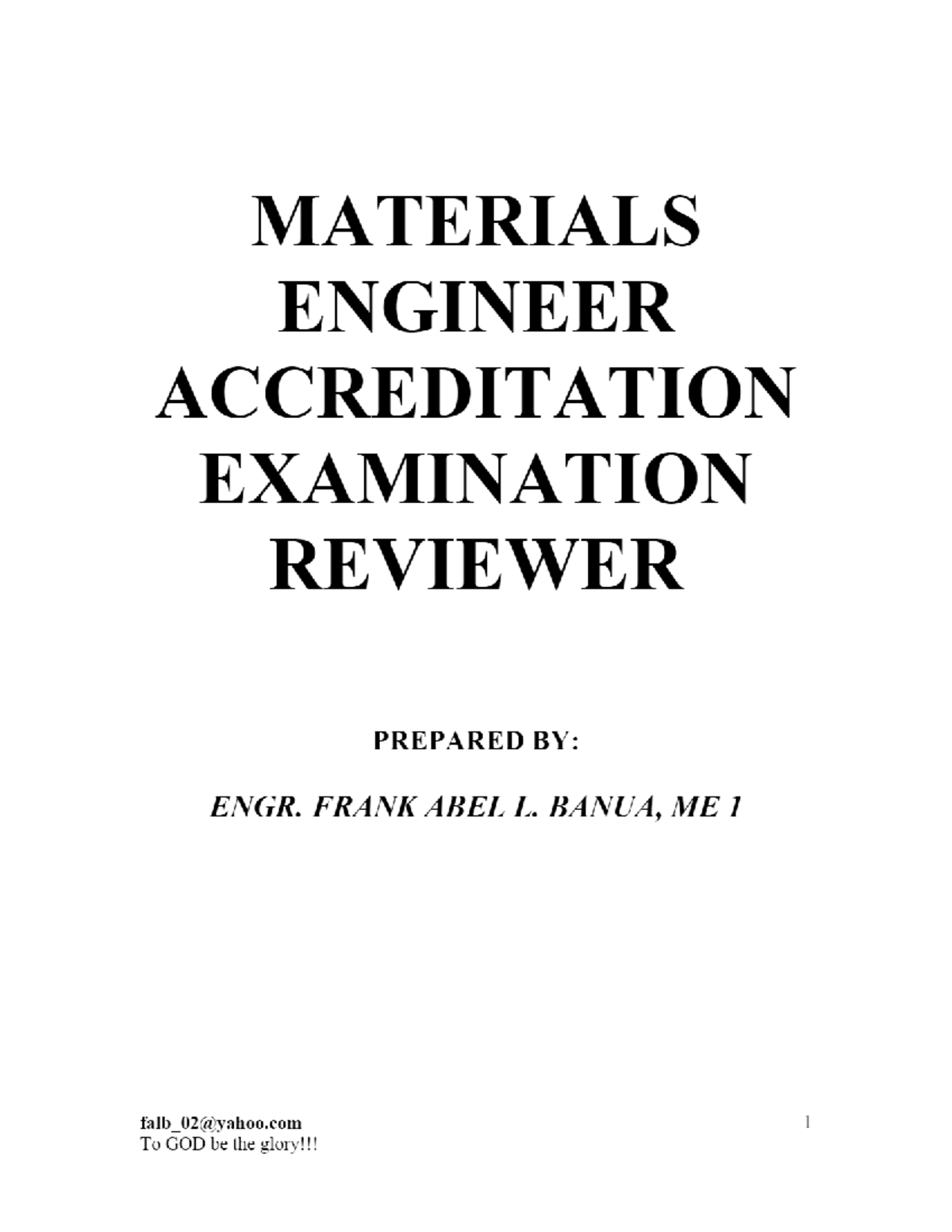 Materials Engineer Reviewer TOAZ - MATERIALS ENGINEER ACCREDITATION ...