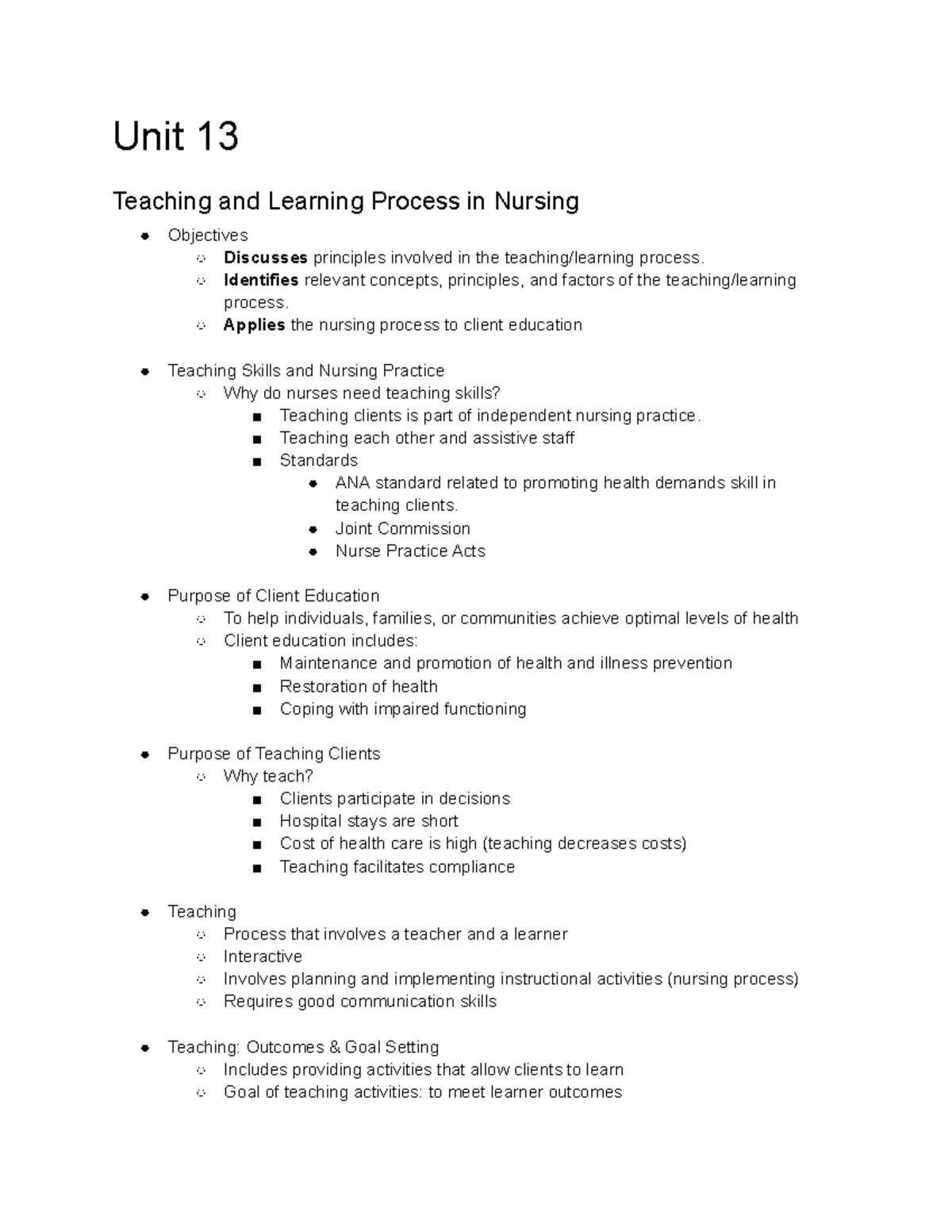 NUR 200 Exam 4 (Units 13-17) - Unit 13 Teaching and Learning Process in ...