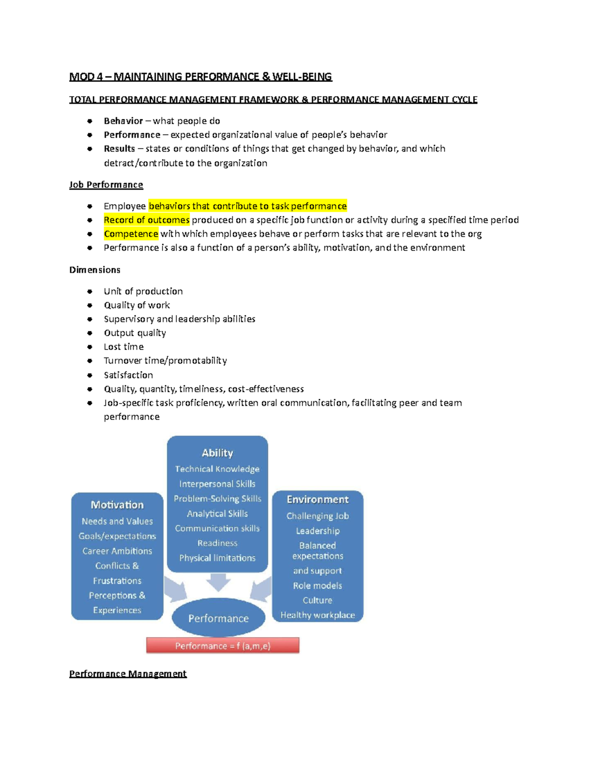 Maintaining Performance and Well-Being - MOD 4 – MAINTAINING ...