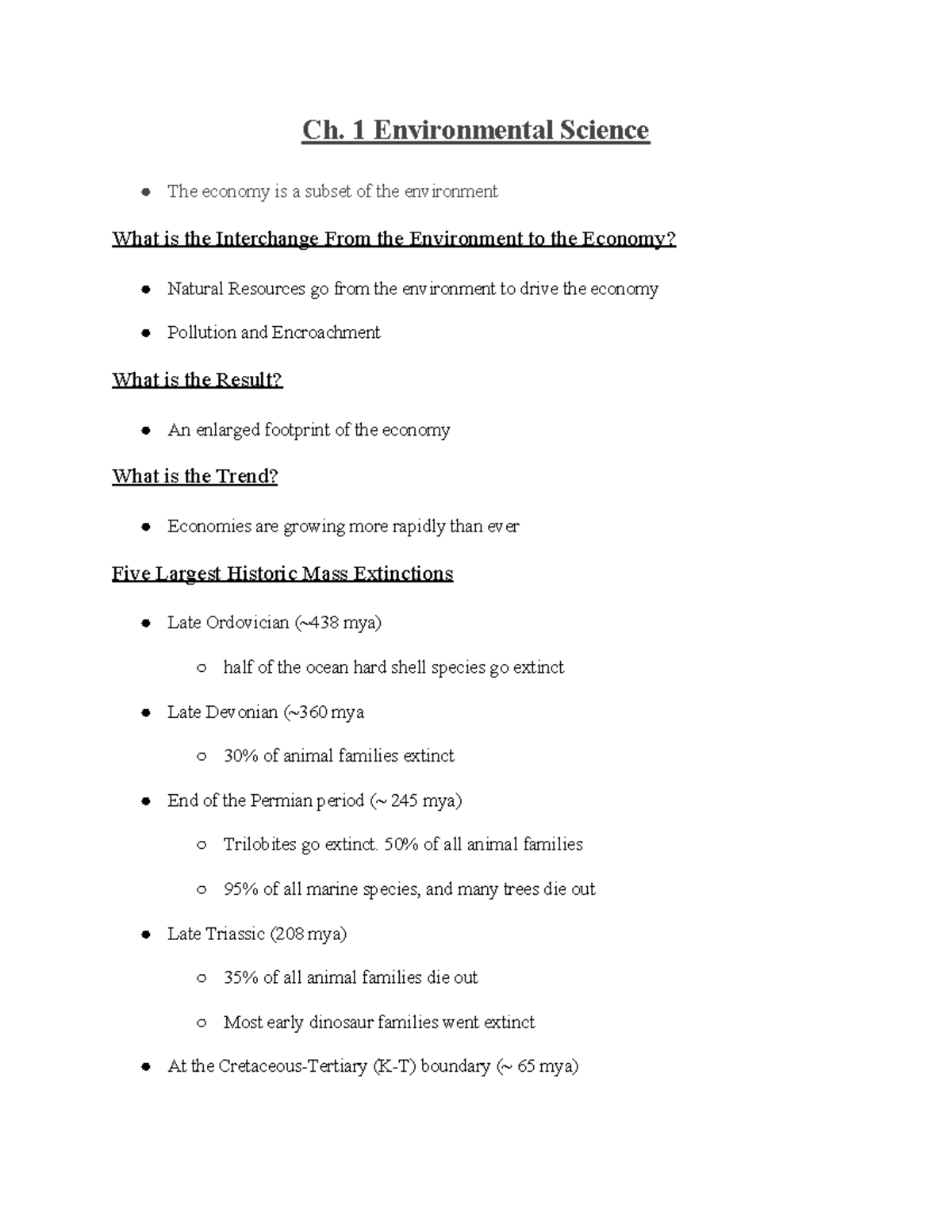 Environmental Science Ch. 1 - Ch. 1 Environmental Science The economy ...