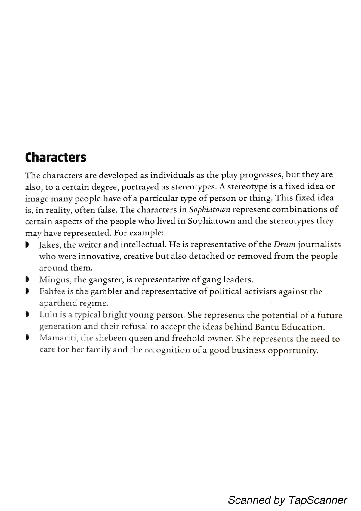 Characters - Summary of the book sophiatown - Characters The characters ...