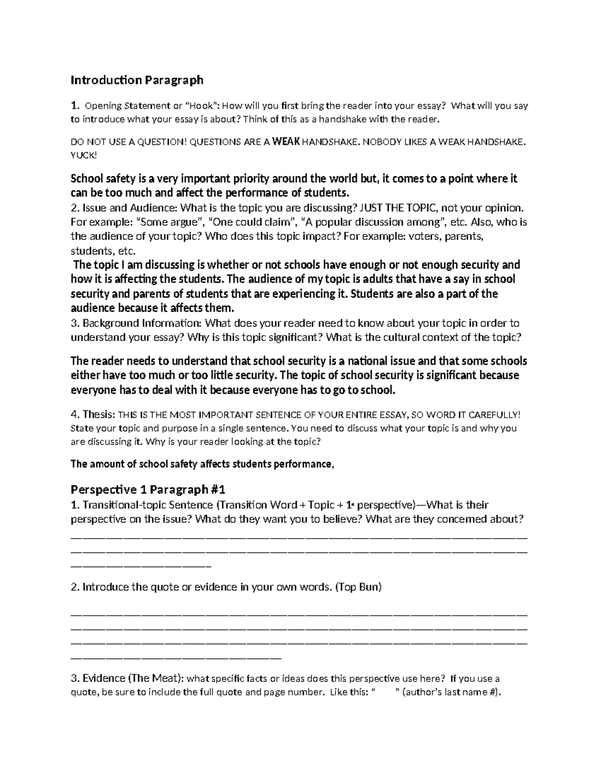 Argumentative essay - Introduction Paragraph 1. Opening Statement or ...