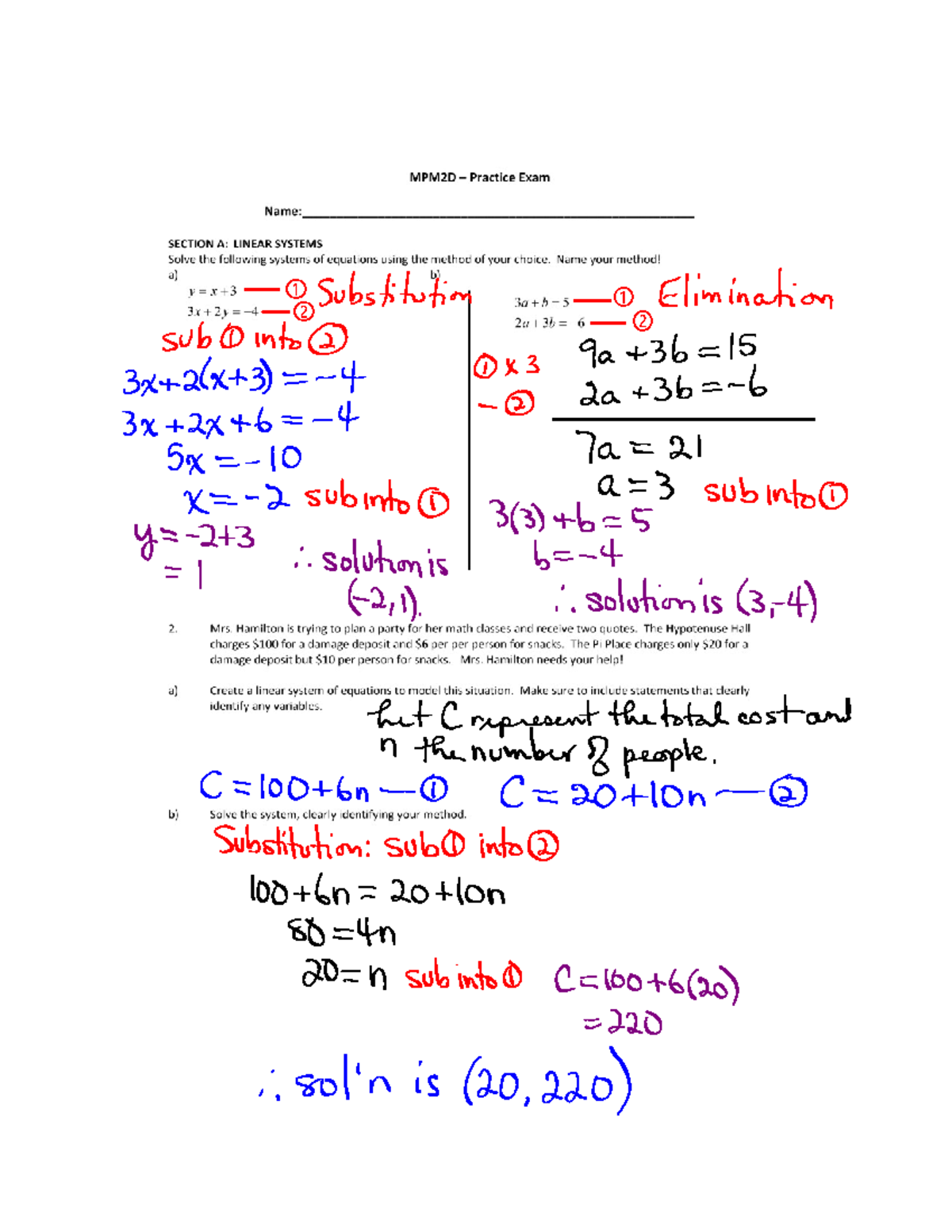 MPM2D Practice EXAM-Solutions - Math 135 - Studocu
