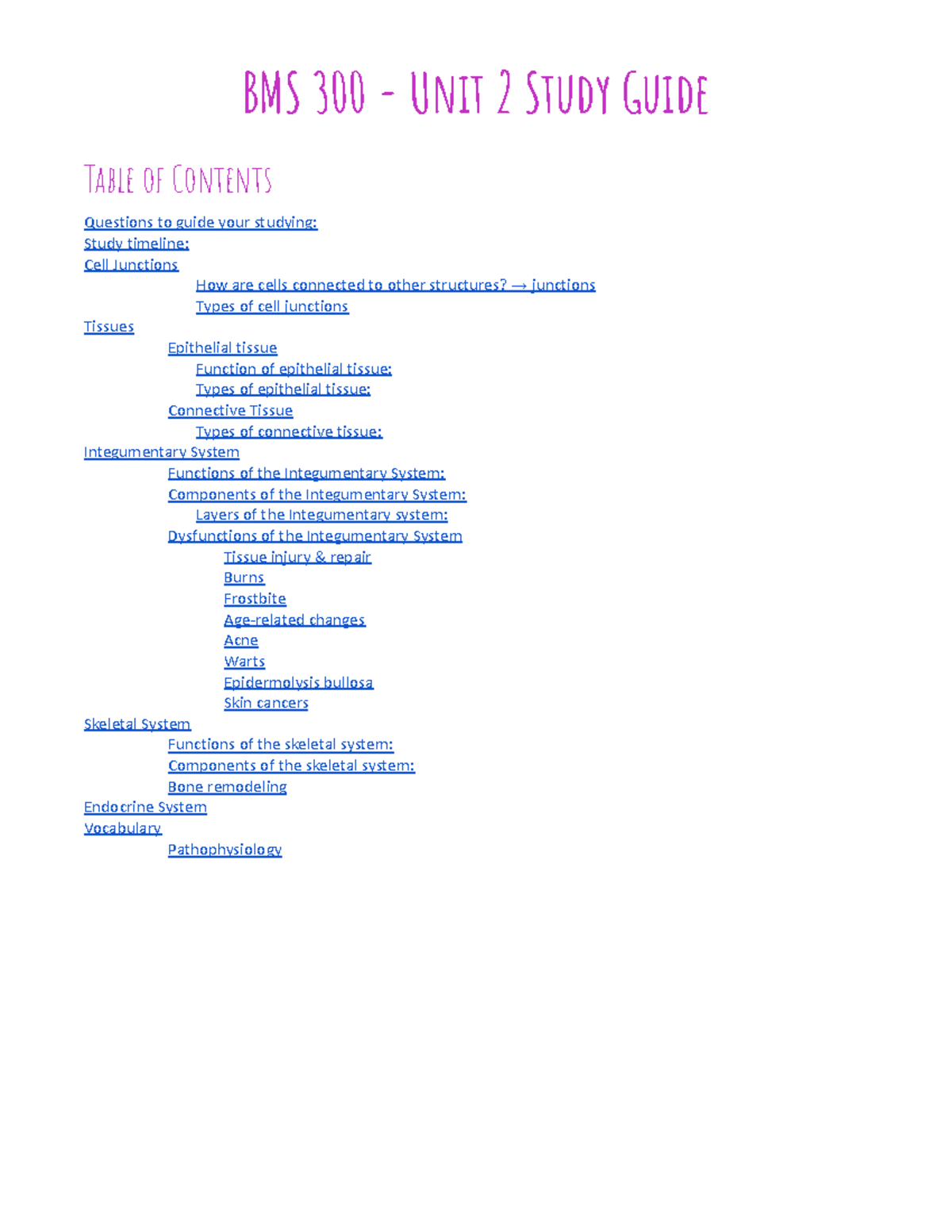 BMS 300 - Unit 2 Study Guide - BMS 300 - Unit 2 Study Guide Table of ...
