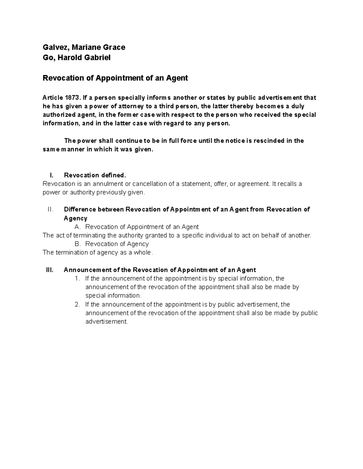 Group 7 Revocation of Appointment of an Agent - Galvez, Mariane Grace ...