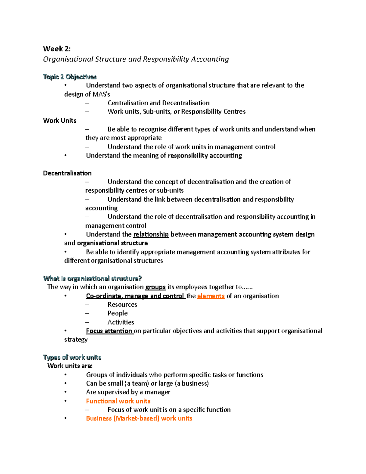 Week 2 Lecture - Structure and Responsibility Centres - Week 2 ...