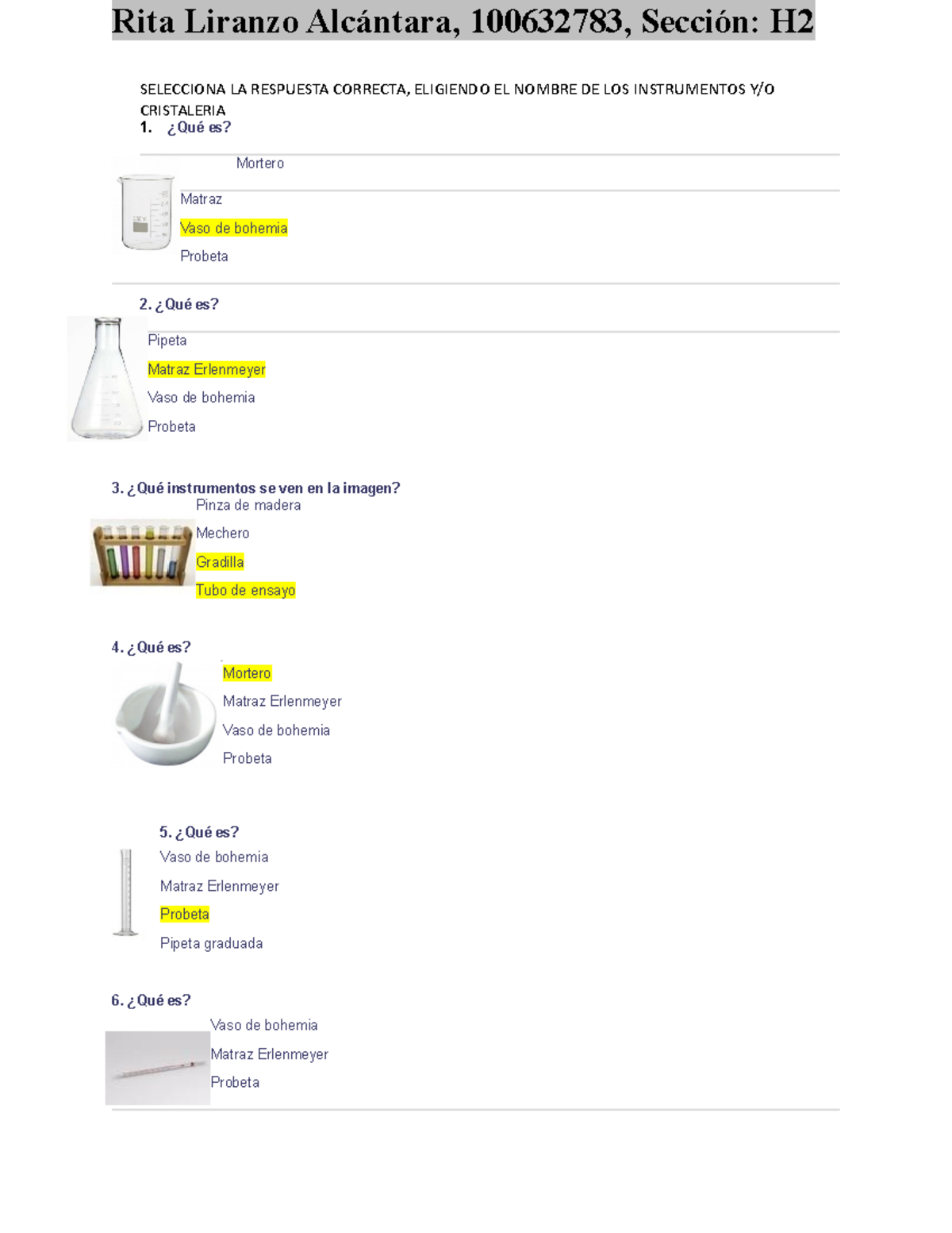 Instrumentos de laboratorio de Química Básica practicas asignadas por ...