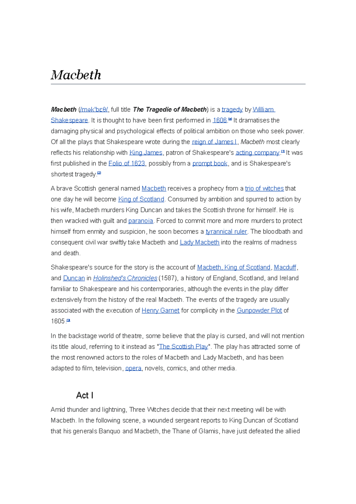 Macbeth Shakespeare - Macbeth Macbeth (/mək b θ/ˈ ɛ , full title The ...