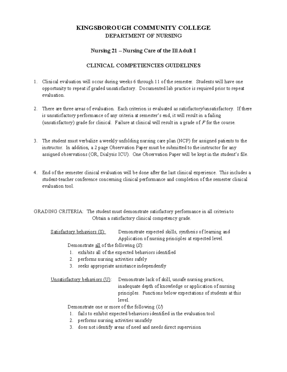 N21 clinical competencies revised 2 17 14 2 - KINGSBOROUGH COMMUNITY ...