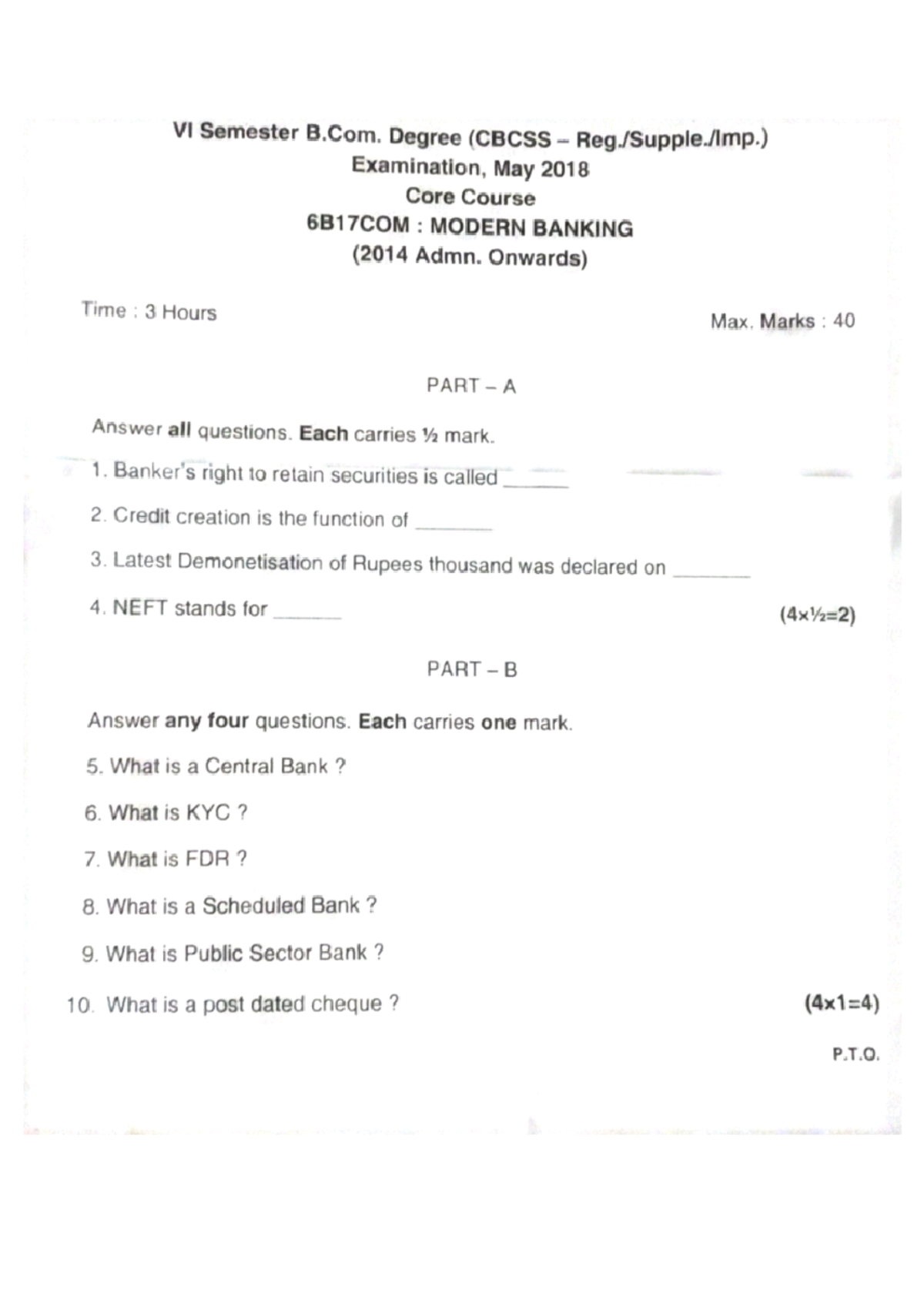 Previous qustion paper - Modern Banking - Studocu