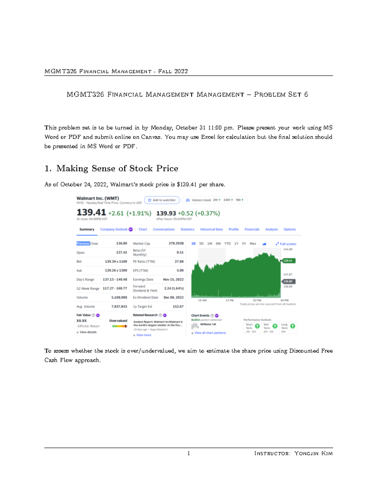 Problem Set #6 - Fall 2022 - MGMT326 Financial Management - Fall 2022 MGMT326 Financial ...