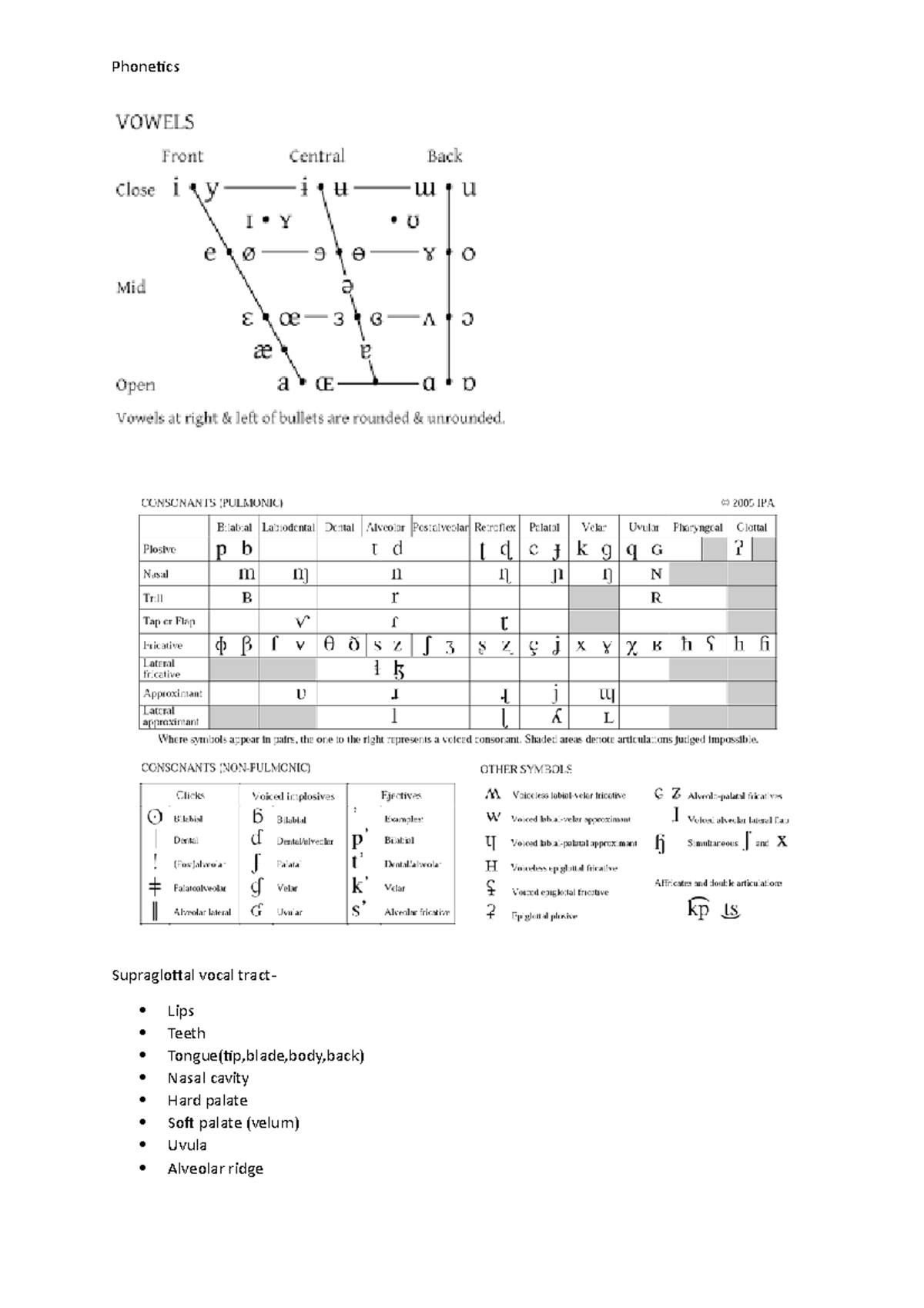 Phonetics summary term 1 - Phonetics Supraglottal vocal tract Lips ...