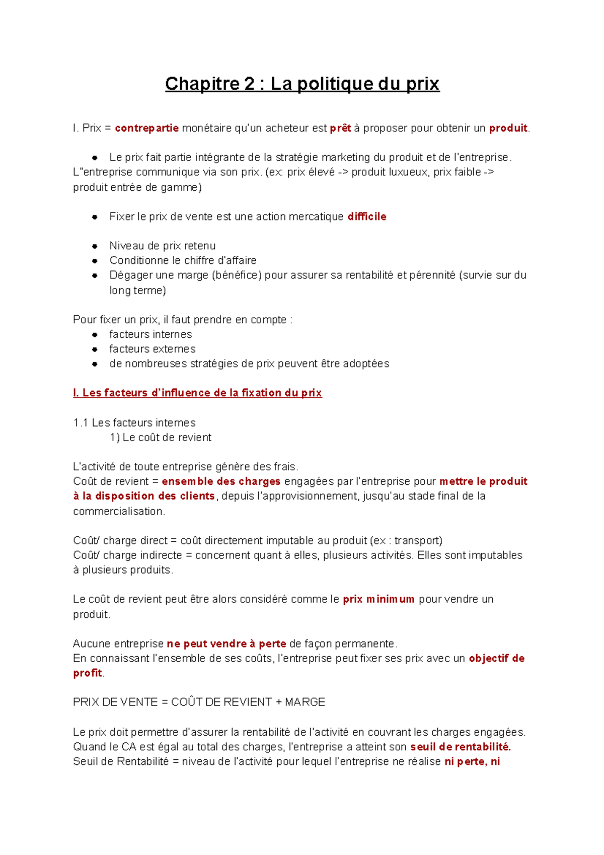 Chapitre 2 La politique du prix - Chapitre 2 : La politique du prix I ...