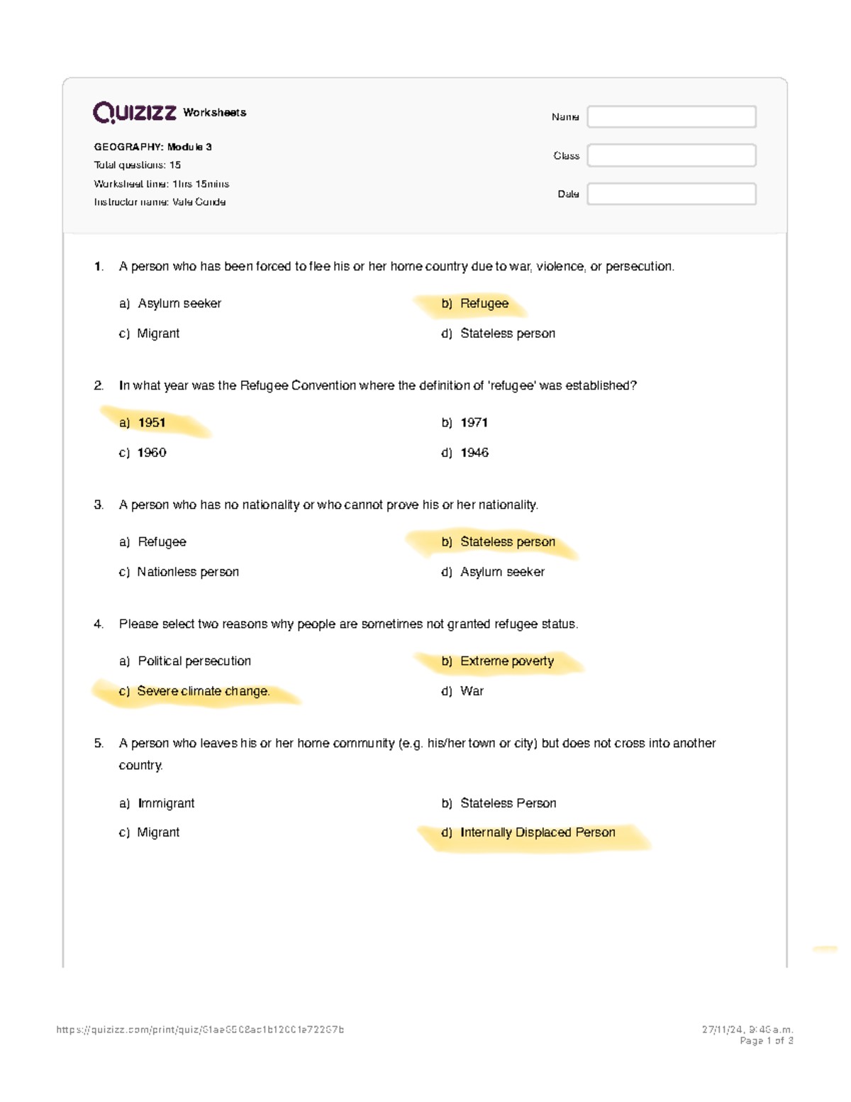 Geography- Module 3 Quizizz - Worksheets GEOGRAPHY: Module 3 Total ...