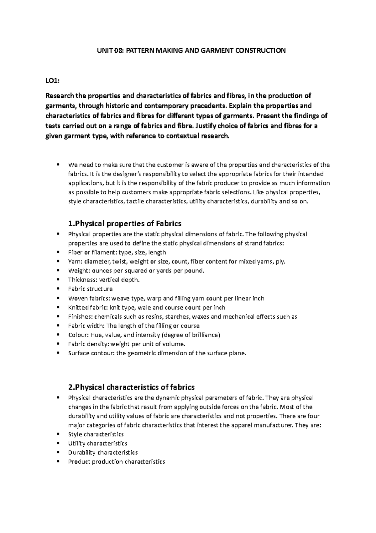 Physical Properties and characteristics of Fabrics-Final - UNIT 08 ...
