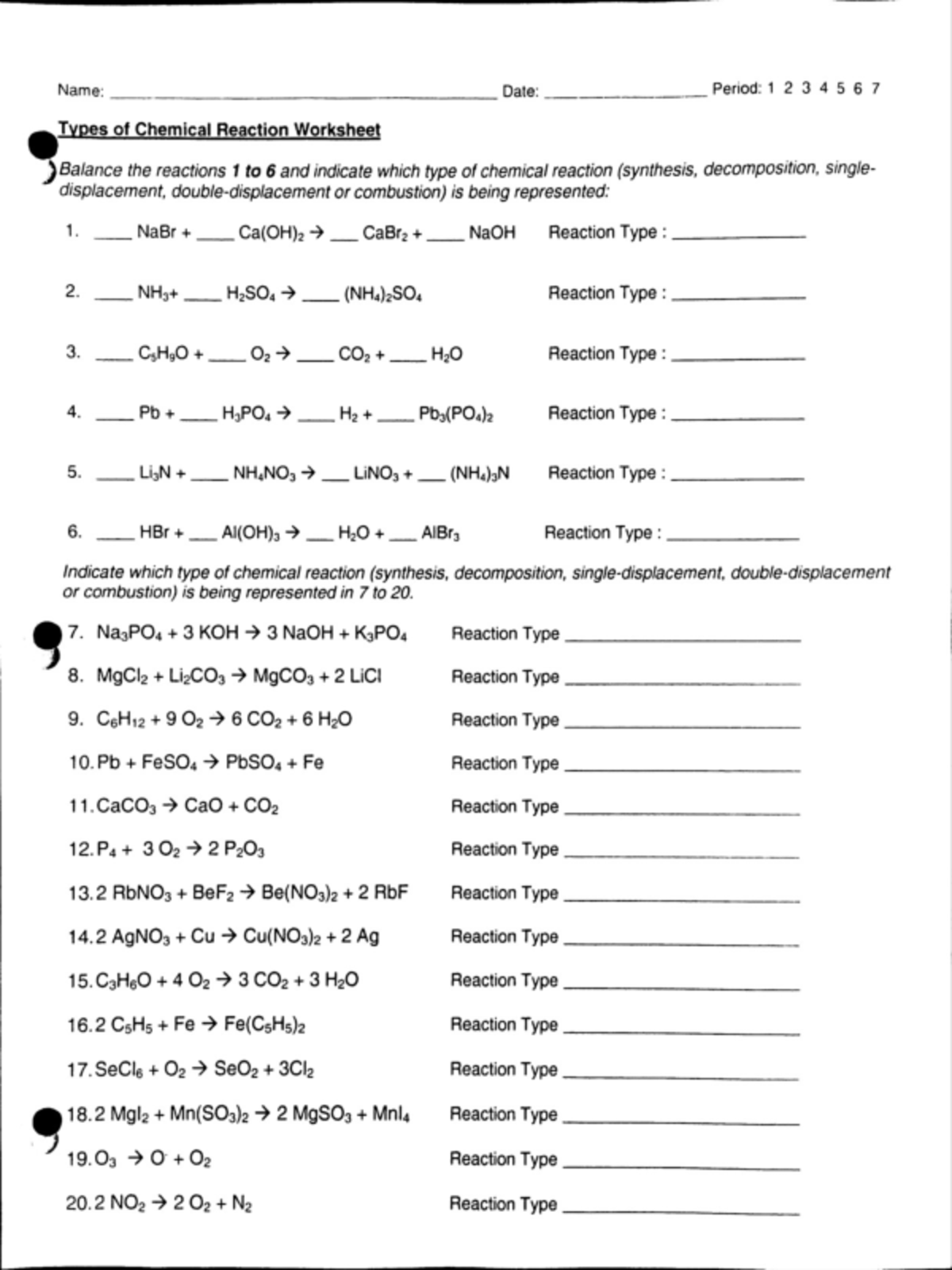 2.1 Classifying, Balancing and Predicting Reactions booklet - Studocu