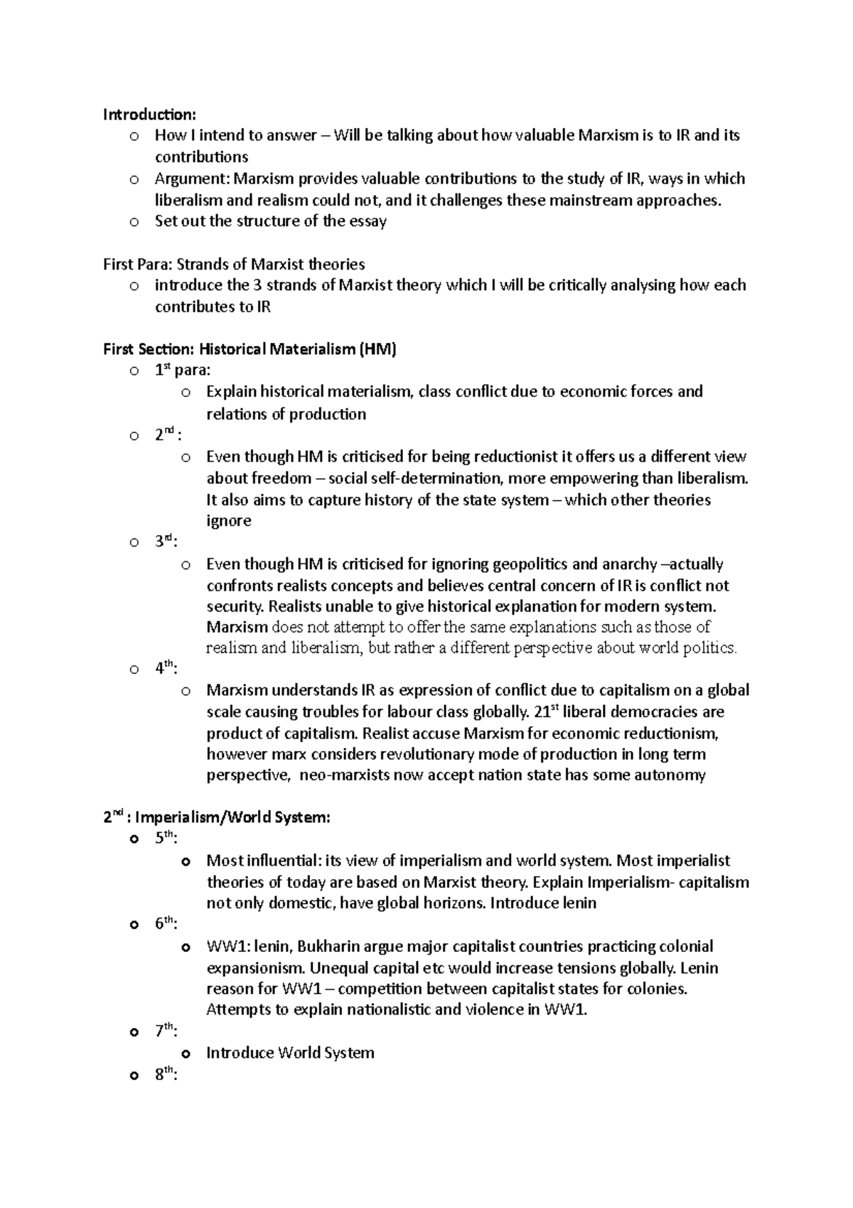 Essay plan - Marxism - Introduction: o How I intend to answer – Will be talking about how ...