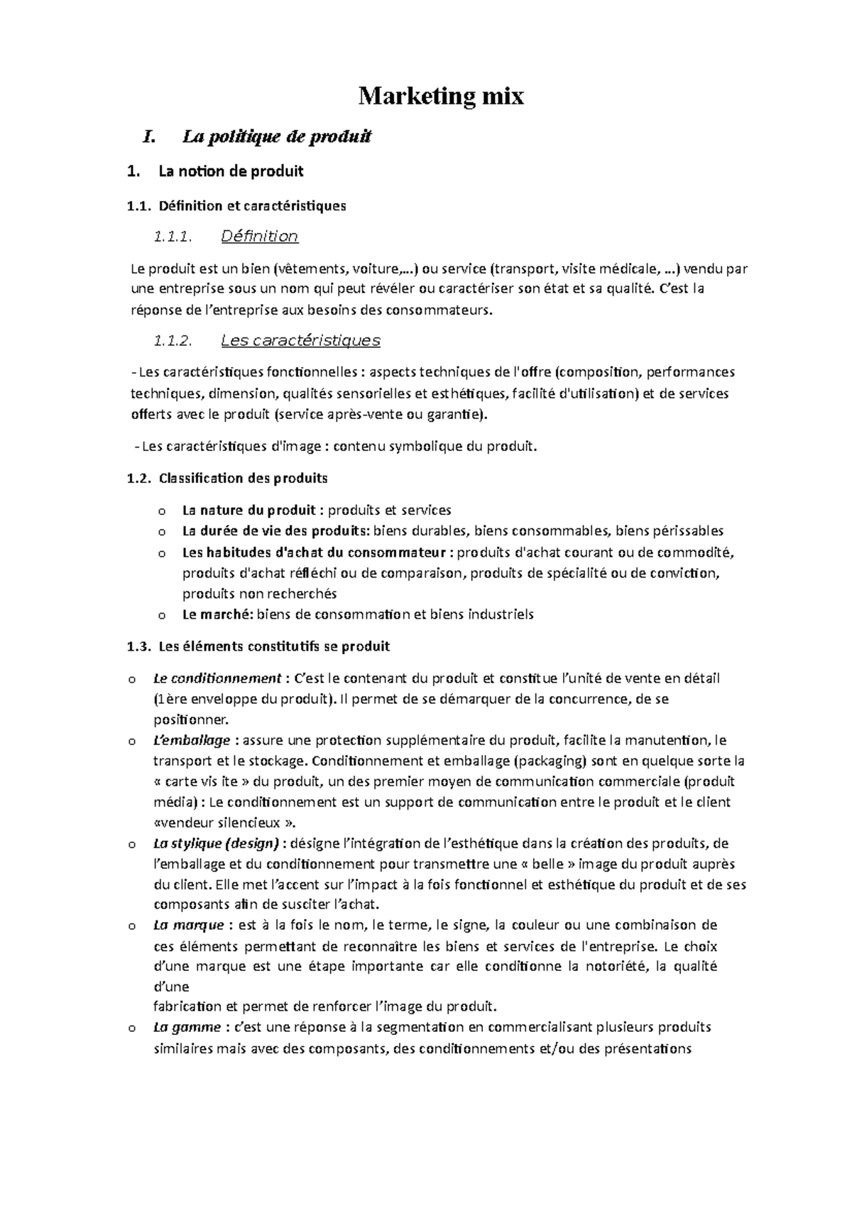 Marketing mix - La politique de produit 1. La notion de produit ...