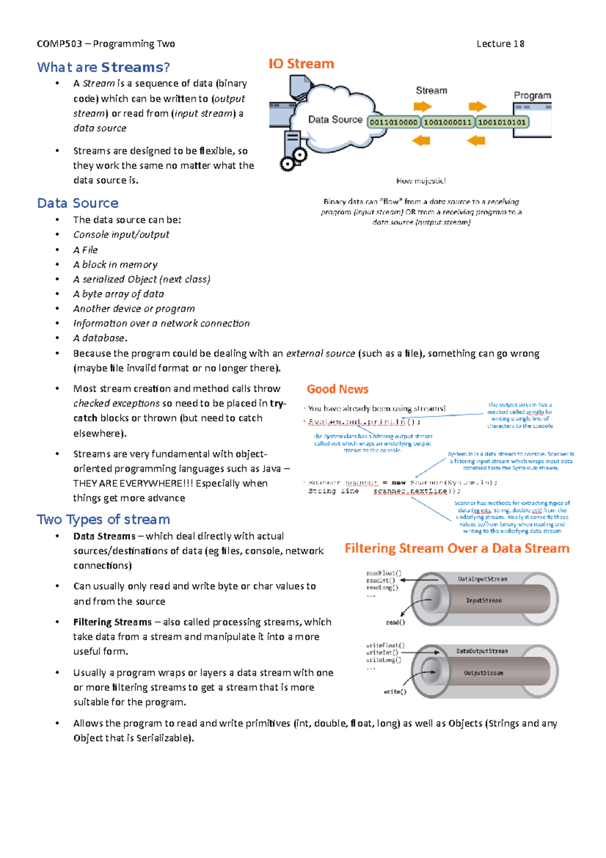 Programming 2 Lecture 18 - COMP503 – Programming Two Lecture 18 What are Streams? A Stream is a ...
