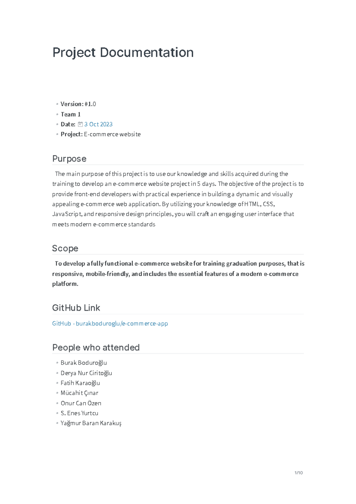 Project Documentation - • Team 1 • Date: 3 Oct 2023 • Project: E ...