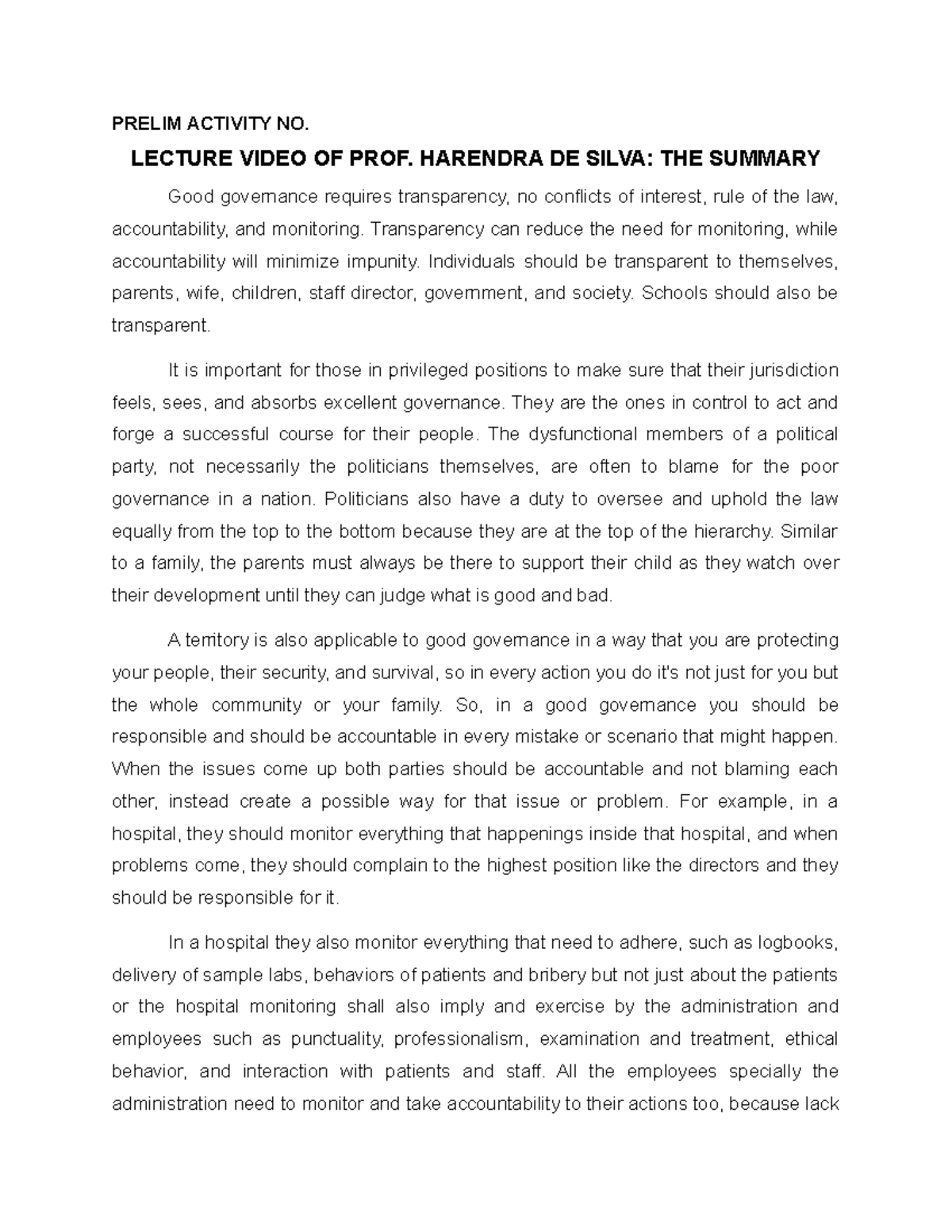 Preliminary - Review - PRELIM ACTIVITY NO. LECTURE VIDEO OF PROF ...