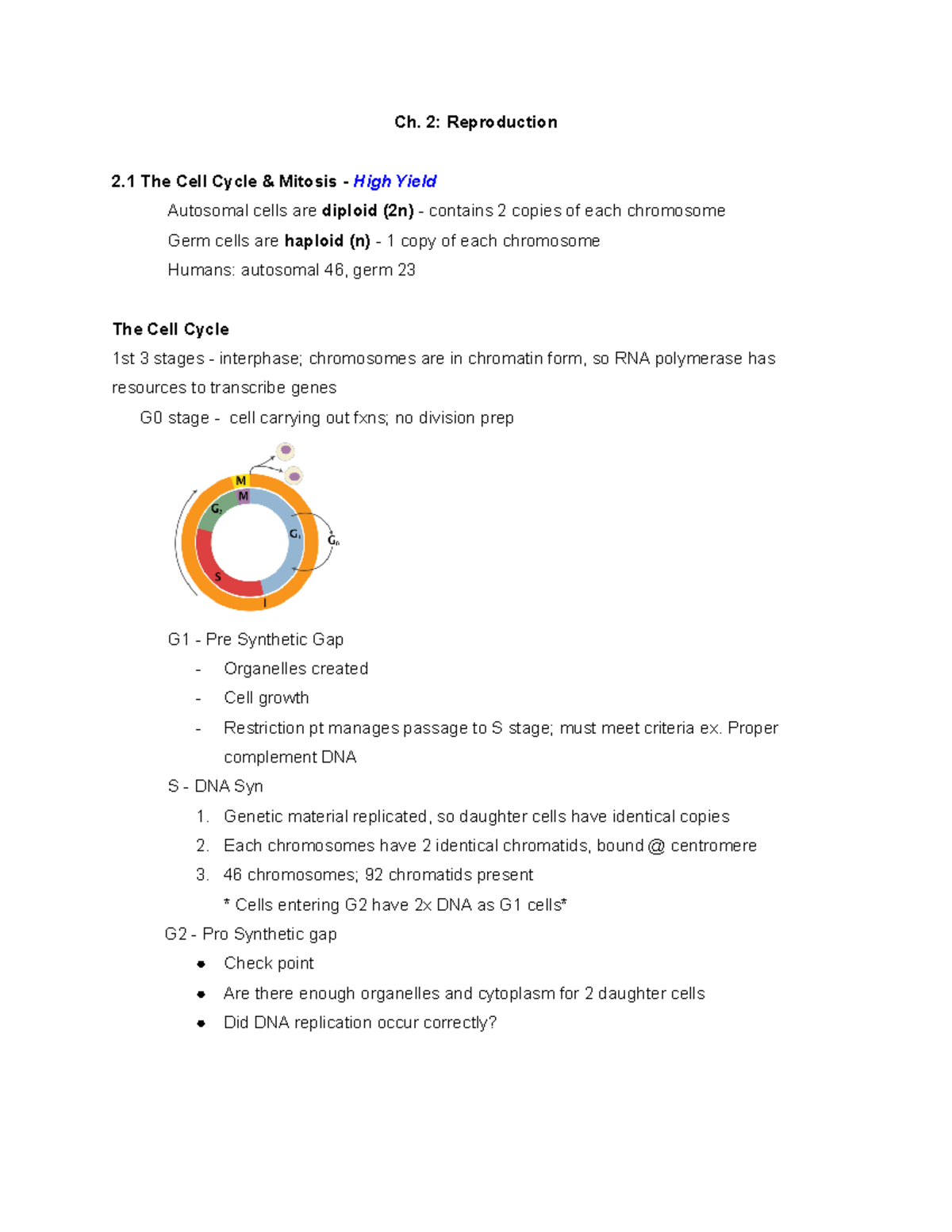 MCAT Kaplan - Ch. 2 Reproduction - Ch. 2: Reproduction 2 The Cell Cycle ...
