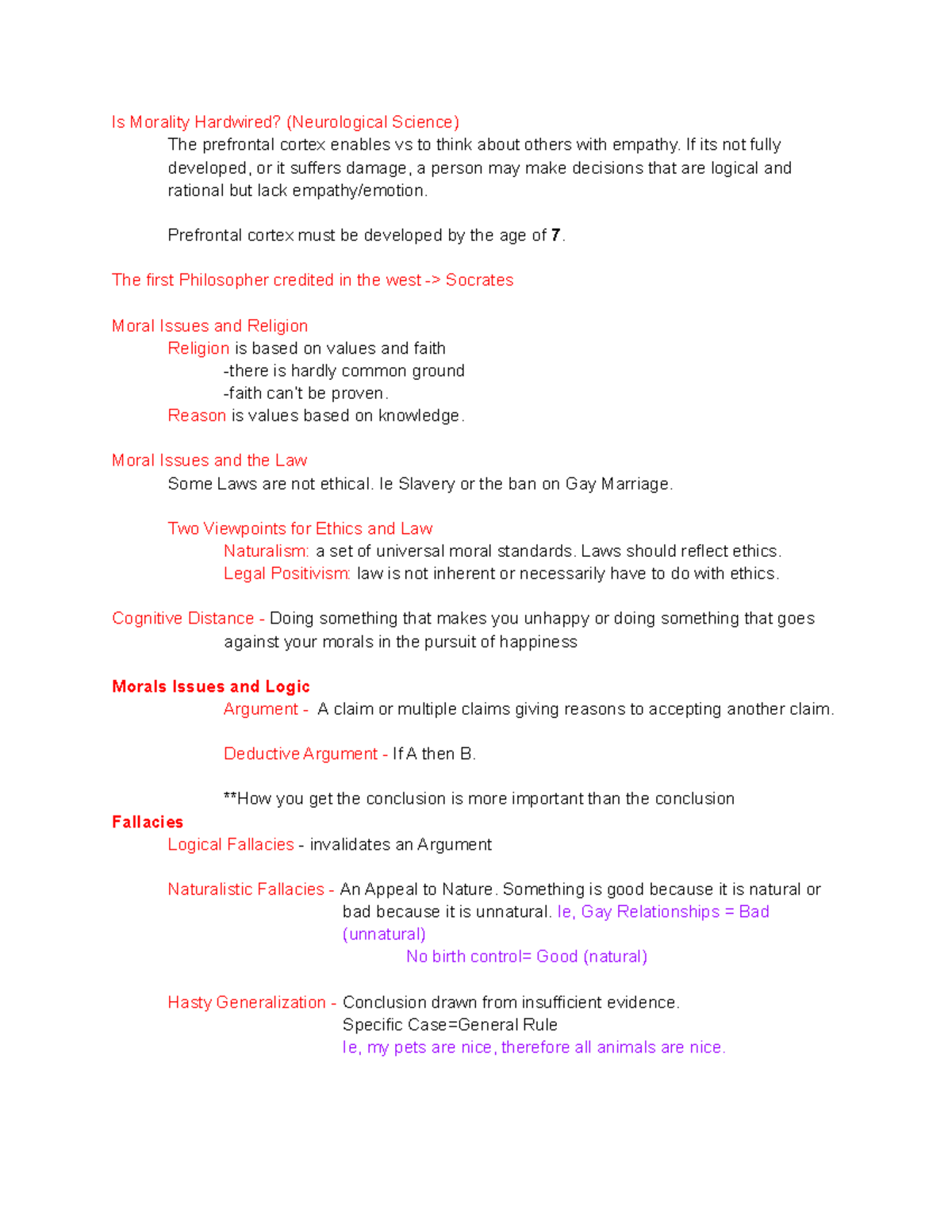 PCC - Ethics Notes - Moral Issues and Logic; Different argument ...