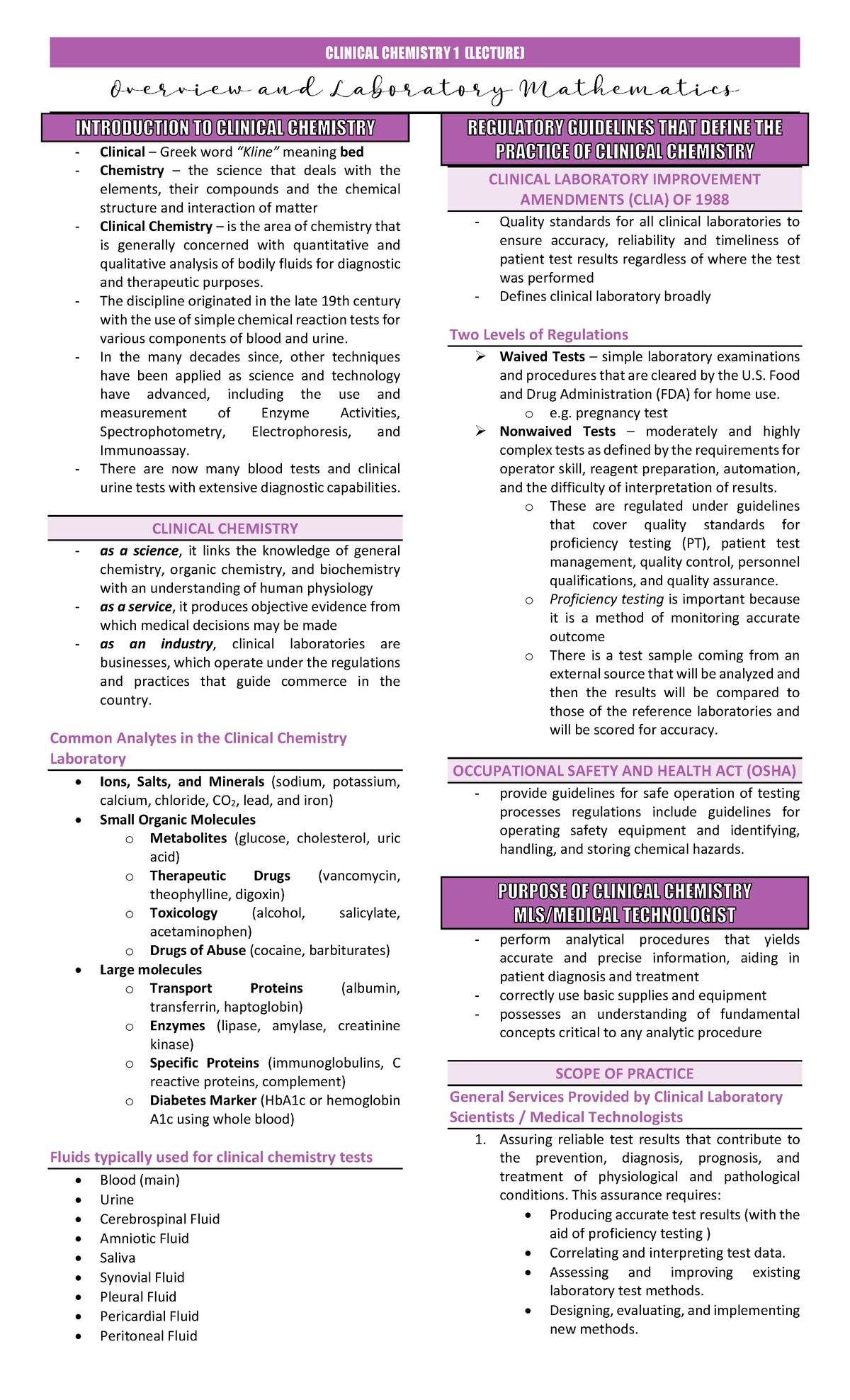 Clinchem 1 Merged - Clinical – Greek word “Kline” meaning bed Chemistry ...