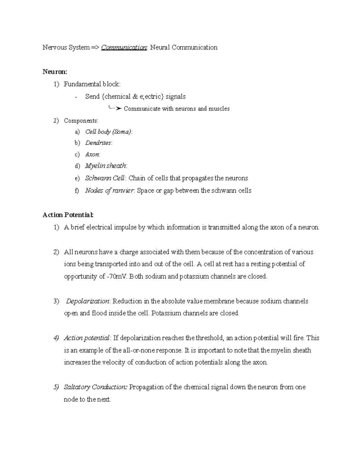 AP psychology - Nervous System => Communication: Neural Communication ...