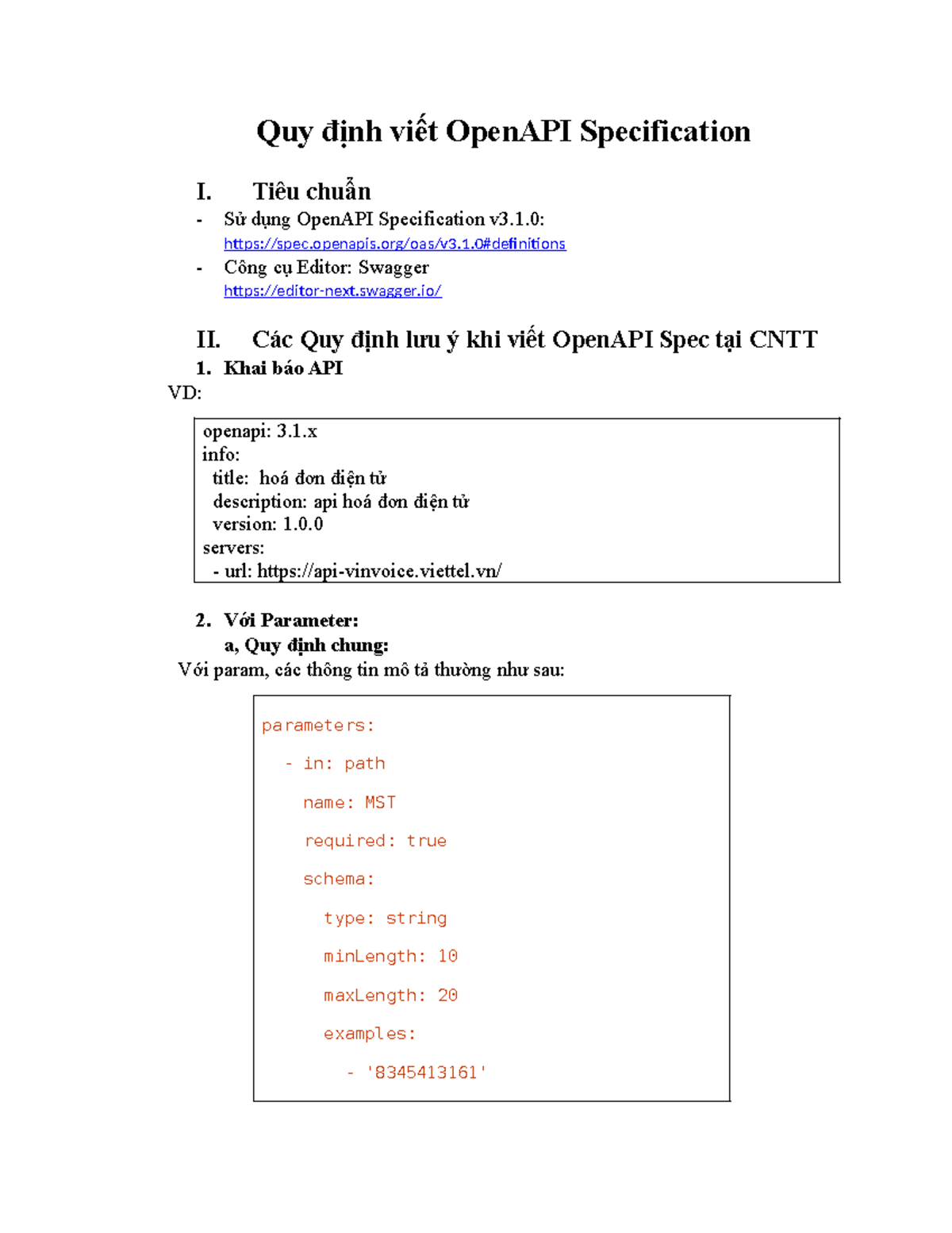 Quy dinh viet Open API Specification - Quy định viết OpenAPI Specification I. Tiêu chuẩn - Sử ...