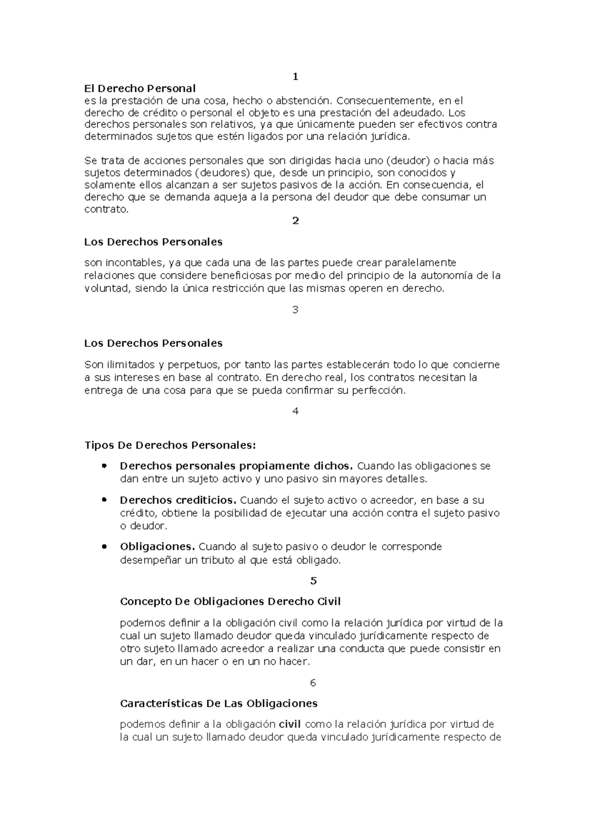 Contenido DE MI Exposicion - 1 El Derecho Personal es la prestación de ...