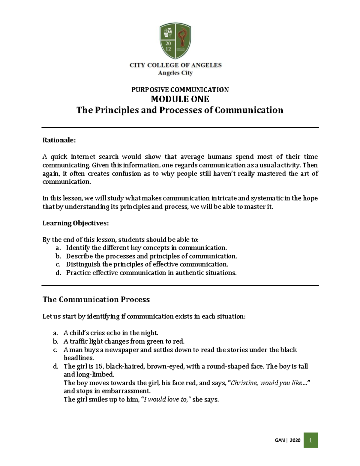 Module 1 - The Principles and Processes of Communication - PURPOSIVE ...
