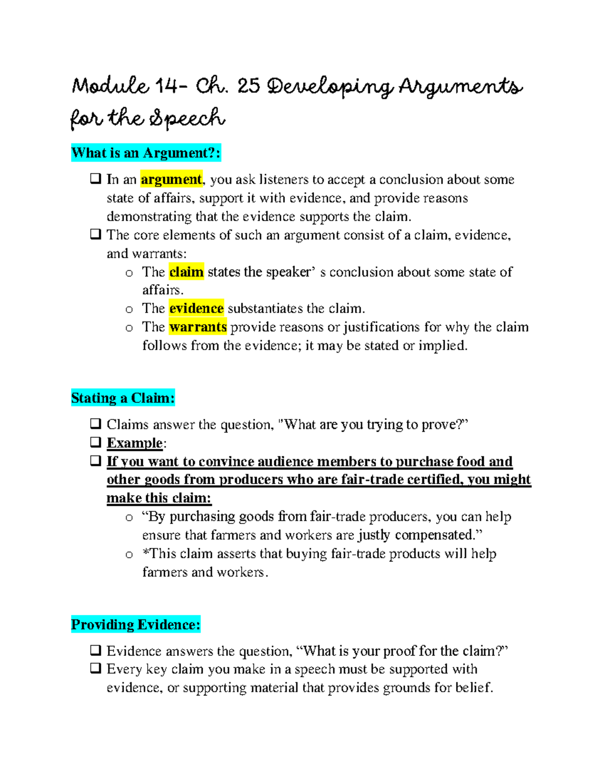 Public Speaking Notes 17 - Module 14- Ch. 25 Developing Arguments for ...