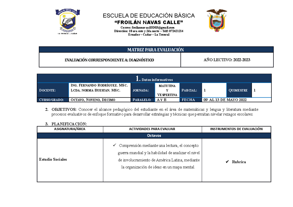 Evaluacion Diagnostica Estudios Sociales Basica Superior Norma y Fernando - República del ...