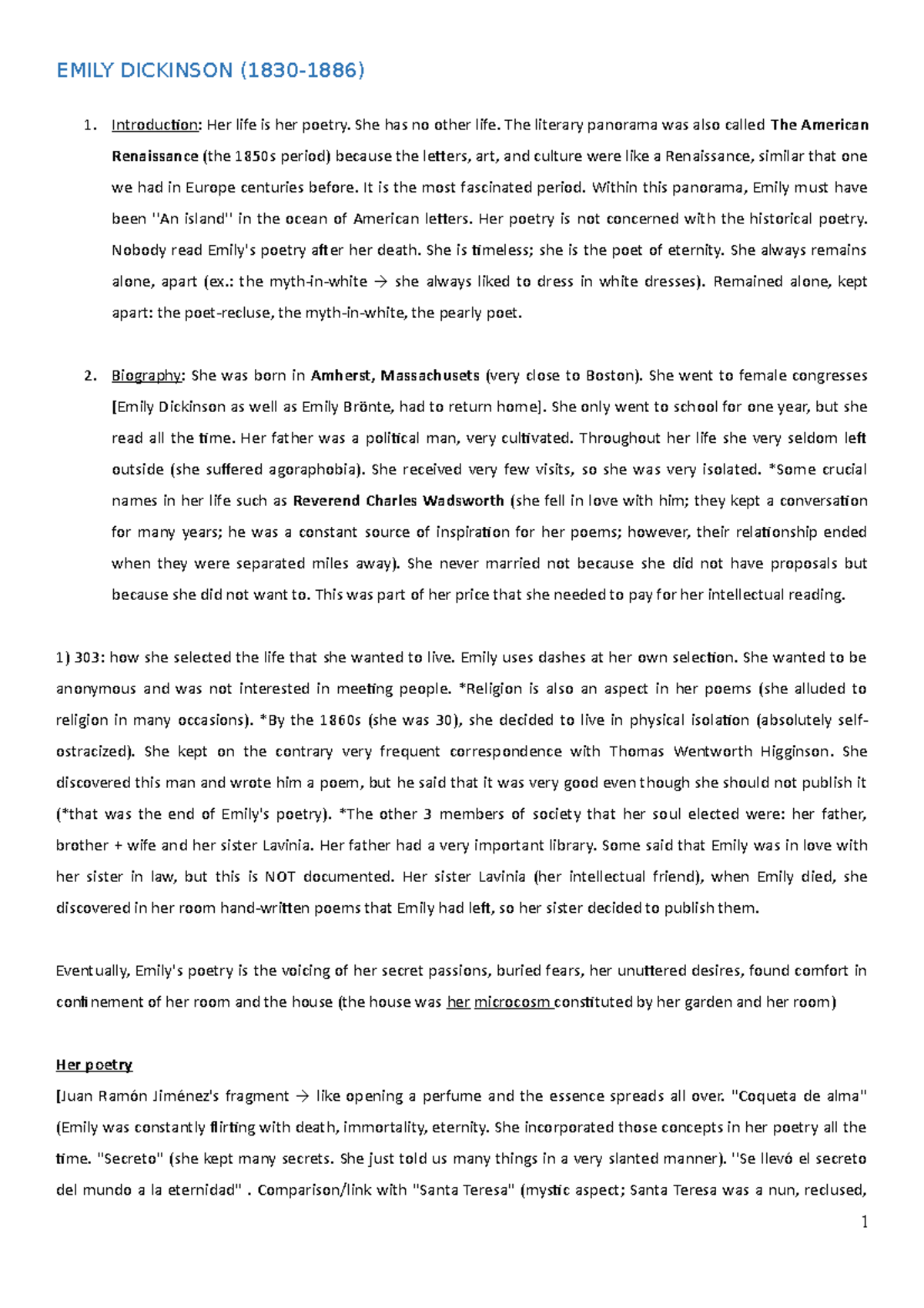 Emily Dickinson - notes - EMILY DICKINSON (1830-1886) Introduction ...